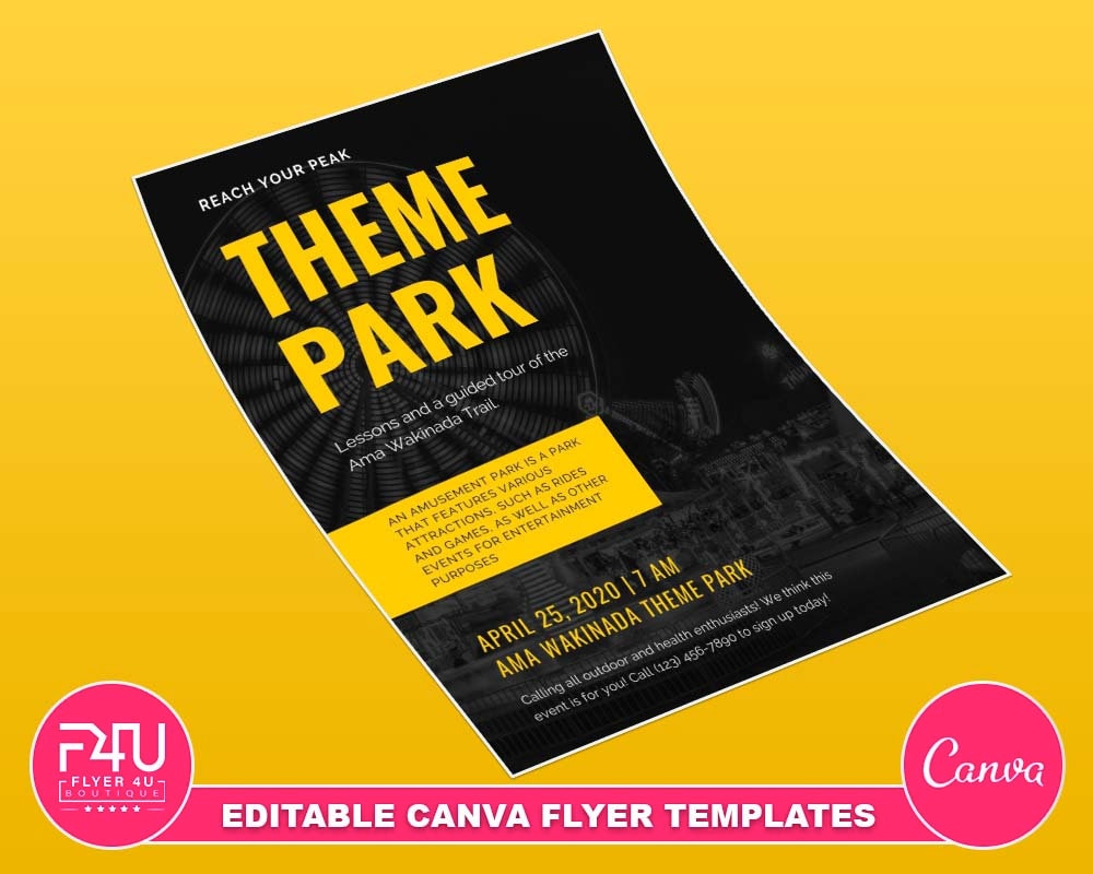 Theme Park Flyer DIY Canva Theme Park Templates Editable - Etsy