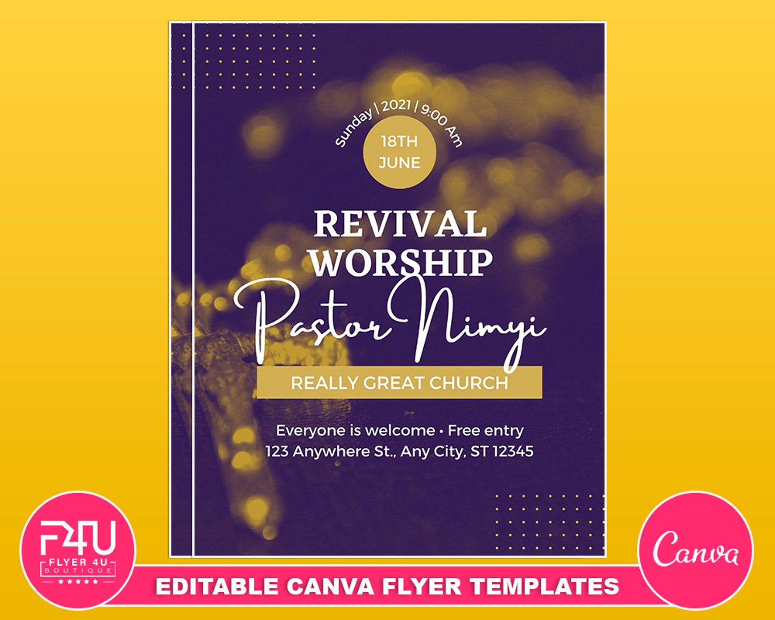 Revival Worship Church Event Flyer, DIY Canva Worship Church Flyer ...