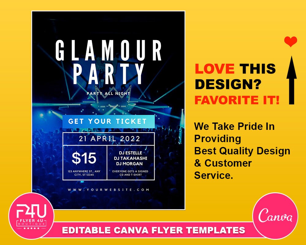 Glamour Party Flyer DIY Canva Glamour Party Flyer Template - Etsy
