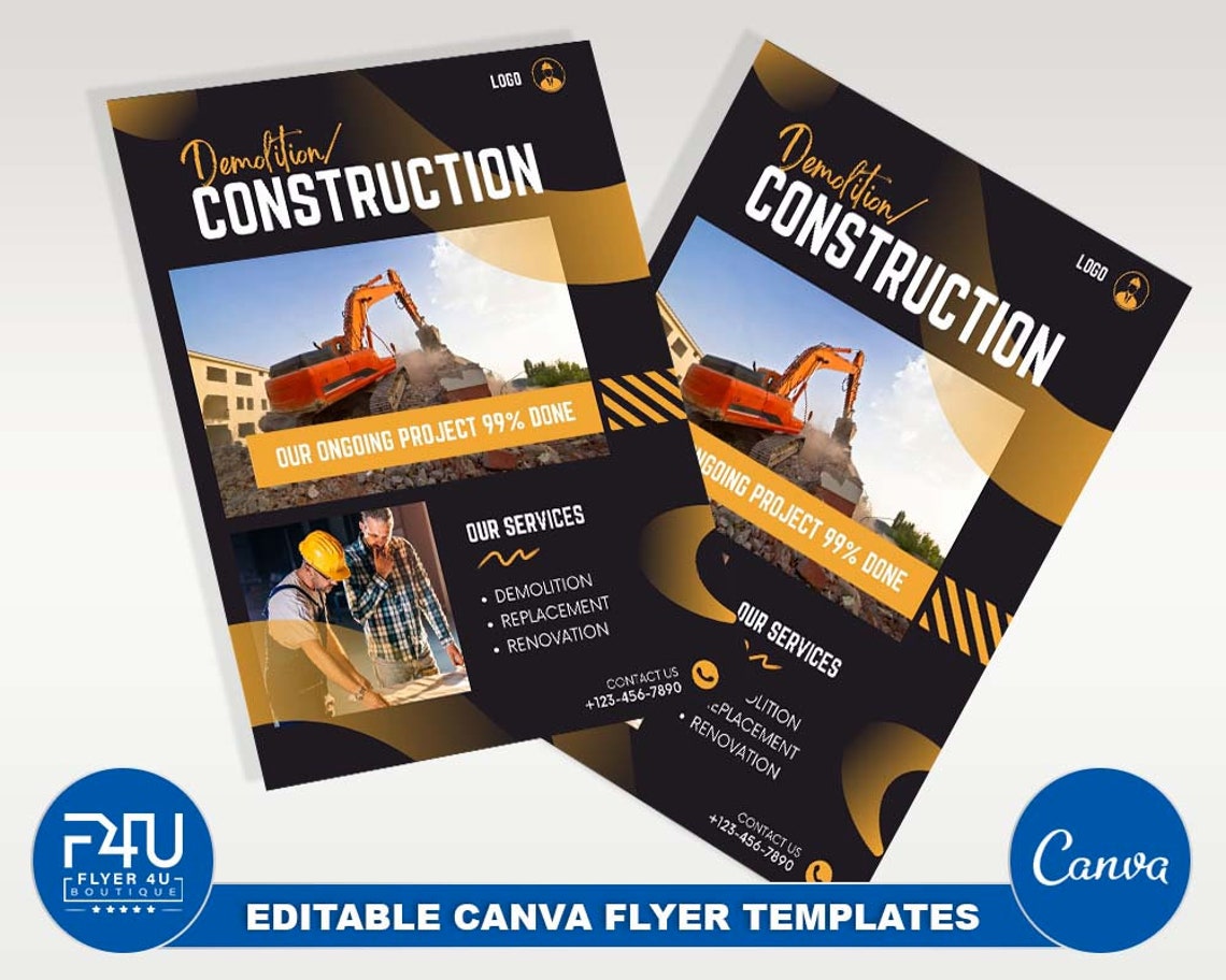 Demolition Wrecking Contractor Flyerdiy Canva Demolition - Etsy