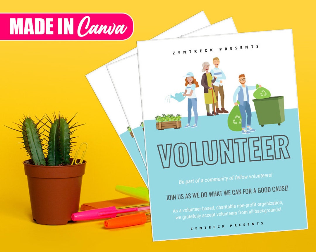 Volunteer Flyer, DIY Canva Volunteer Flyer Template, Editable US Letter ...