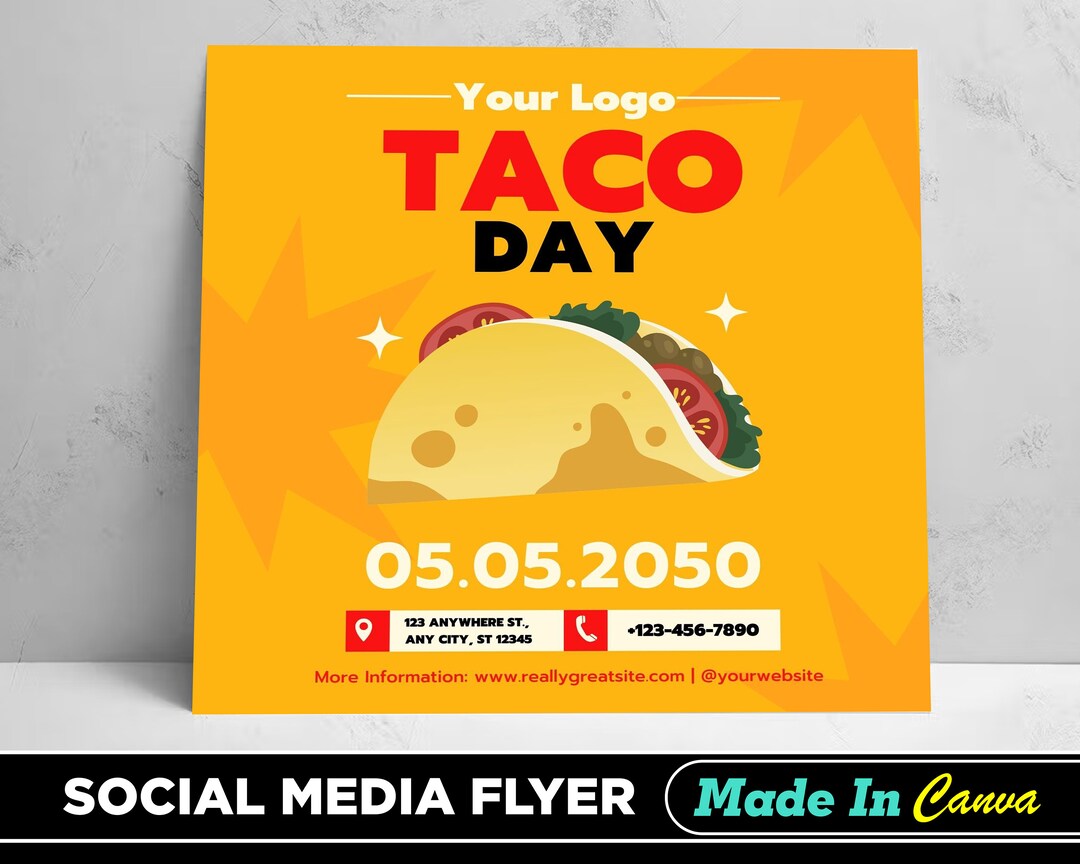 Taco Day Flyer, DIY Canva Taco Day Flyer Template 2022, Editable Social ...