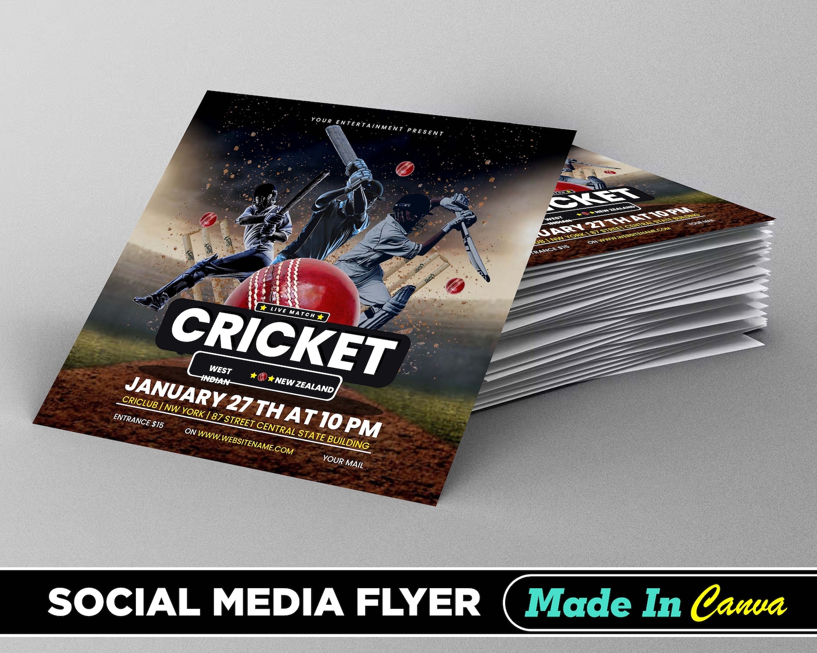Cricket Tournament Flyer, DIY Canva Cricket Tournament Flyer Template ...