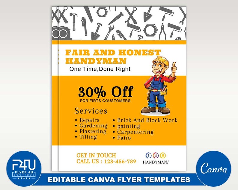 Handyman Service Flyer, DIY Canva Handyman Service Flyer Template 2022 ...