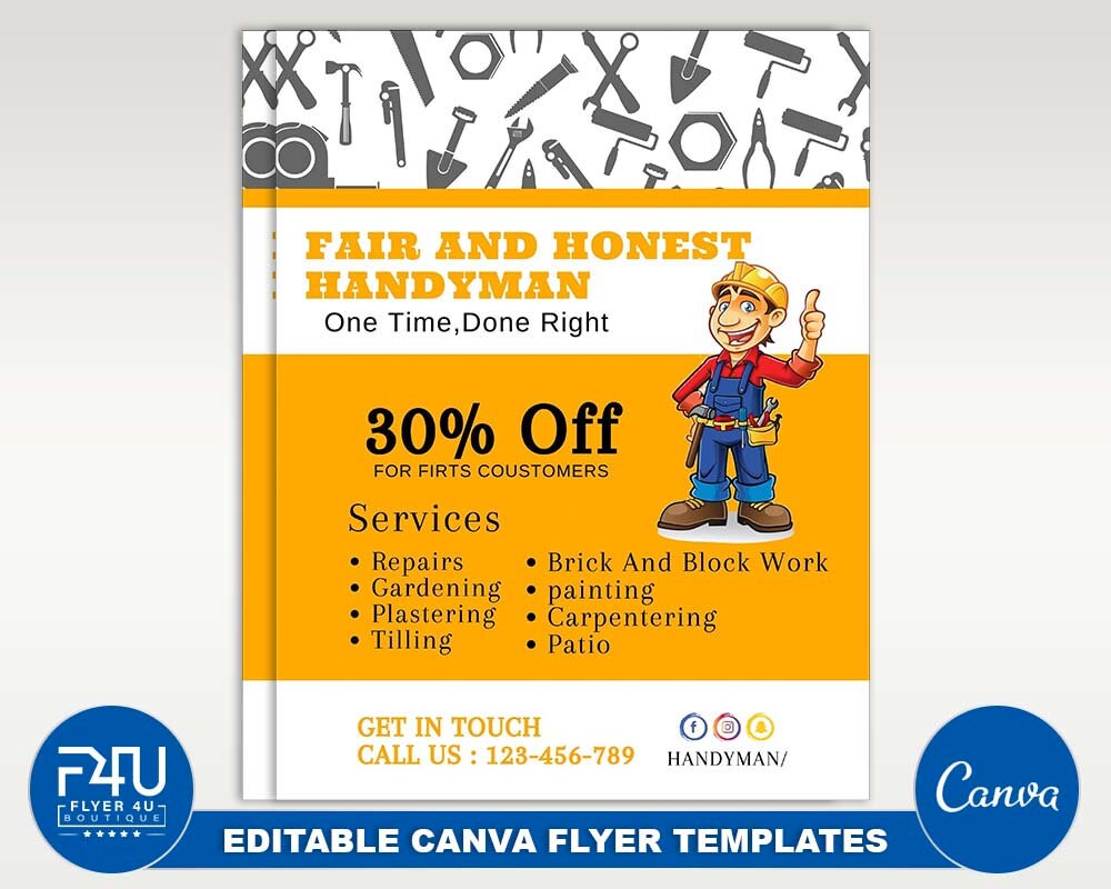 Handyman Service Flyer, DIY Canva Handyman Service Flyer Template 2022 ...