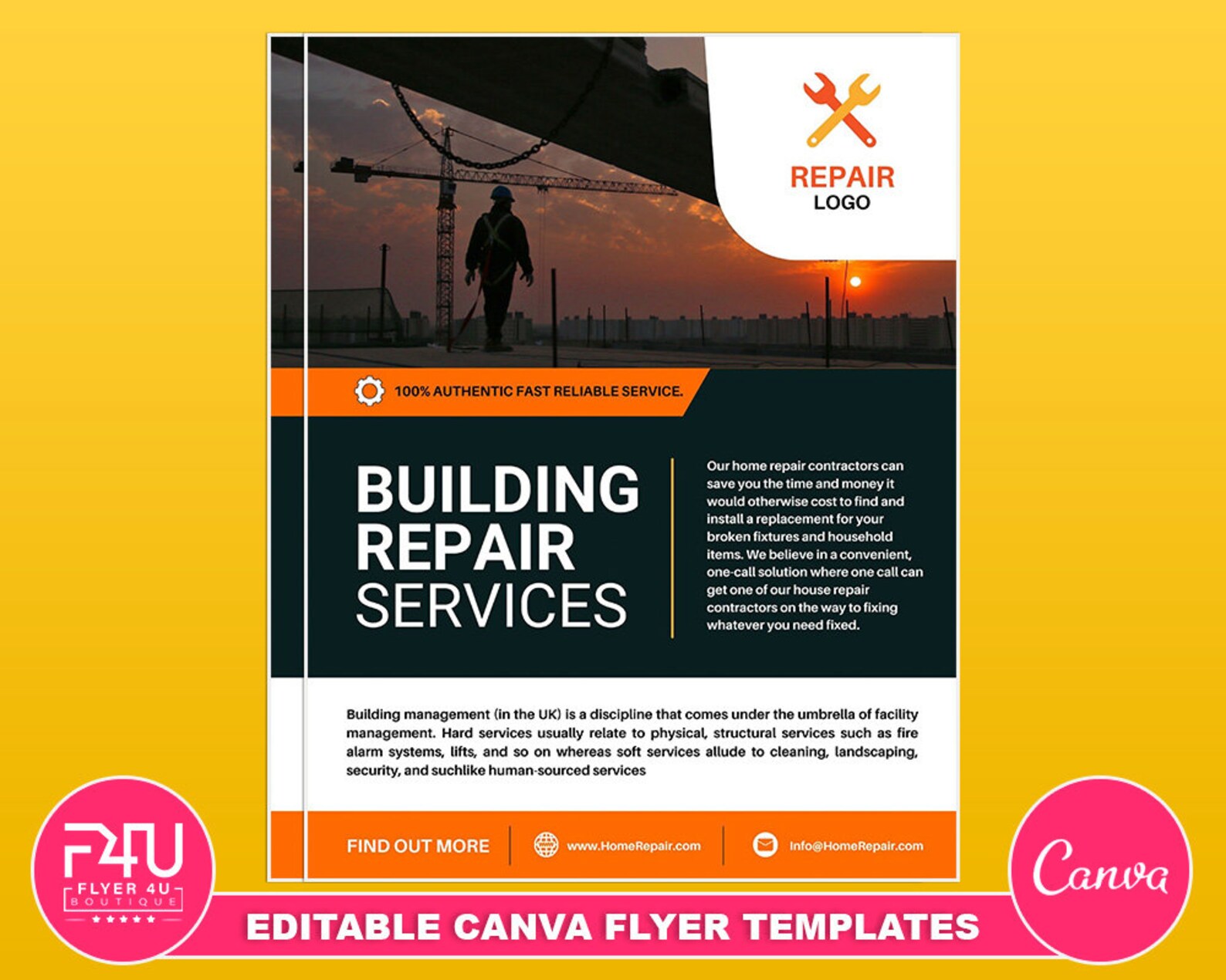 Building Maintenance Service Flyer, DIY Canva Building Maintenance ...