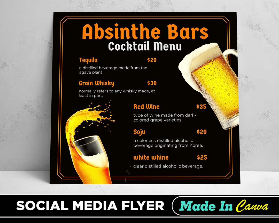 Absinthe Bars Flyer, DIY Canva Absinthe Bars Flyer Template 2022 ...