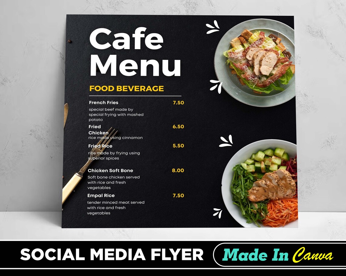 Menu Flyer DIY Canva Menu Flyer Template 2022 Editable Canva - Etsy