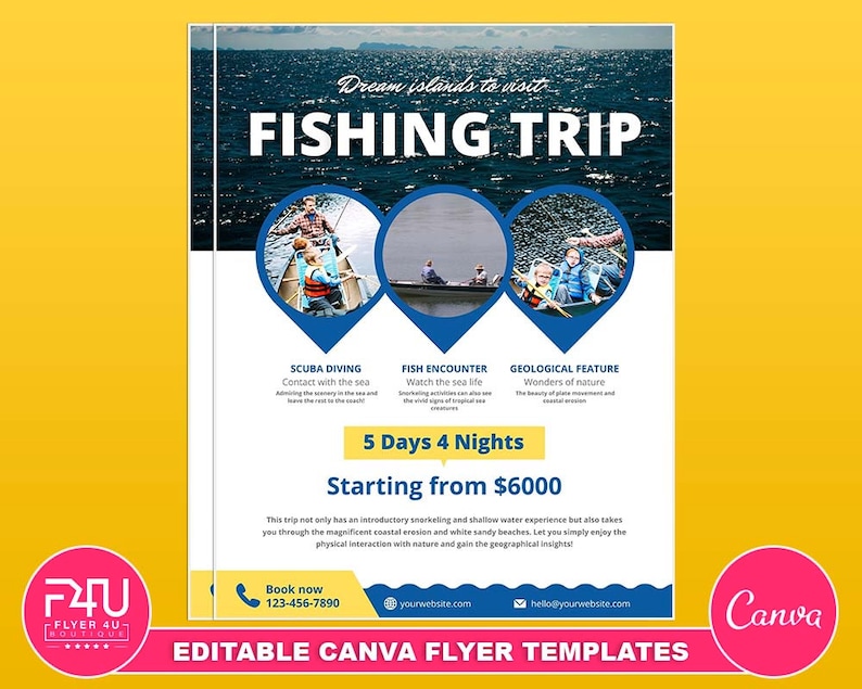 Fishing Trip Flyer, DIY Canva Fishing Trip Templates, Editable Canva US ...
