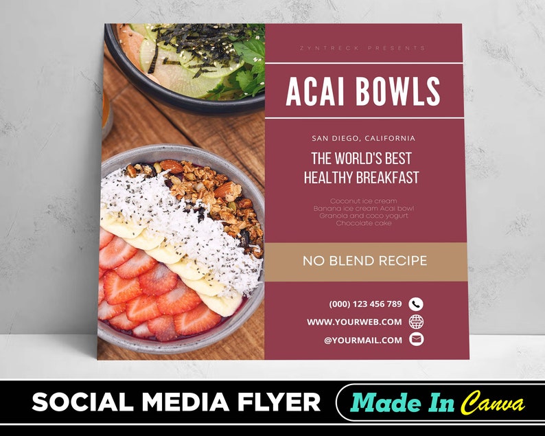 Folleto de Acai Bowls, plantilla de volante DIY Canva Acai Bowls 2022 ...