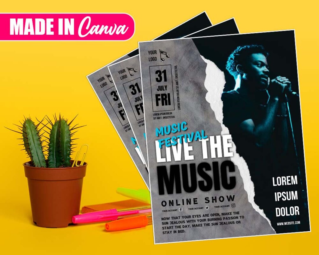 Music Flyer, DIY Canva Music Flyer, Editable Canva US Letter Size ...