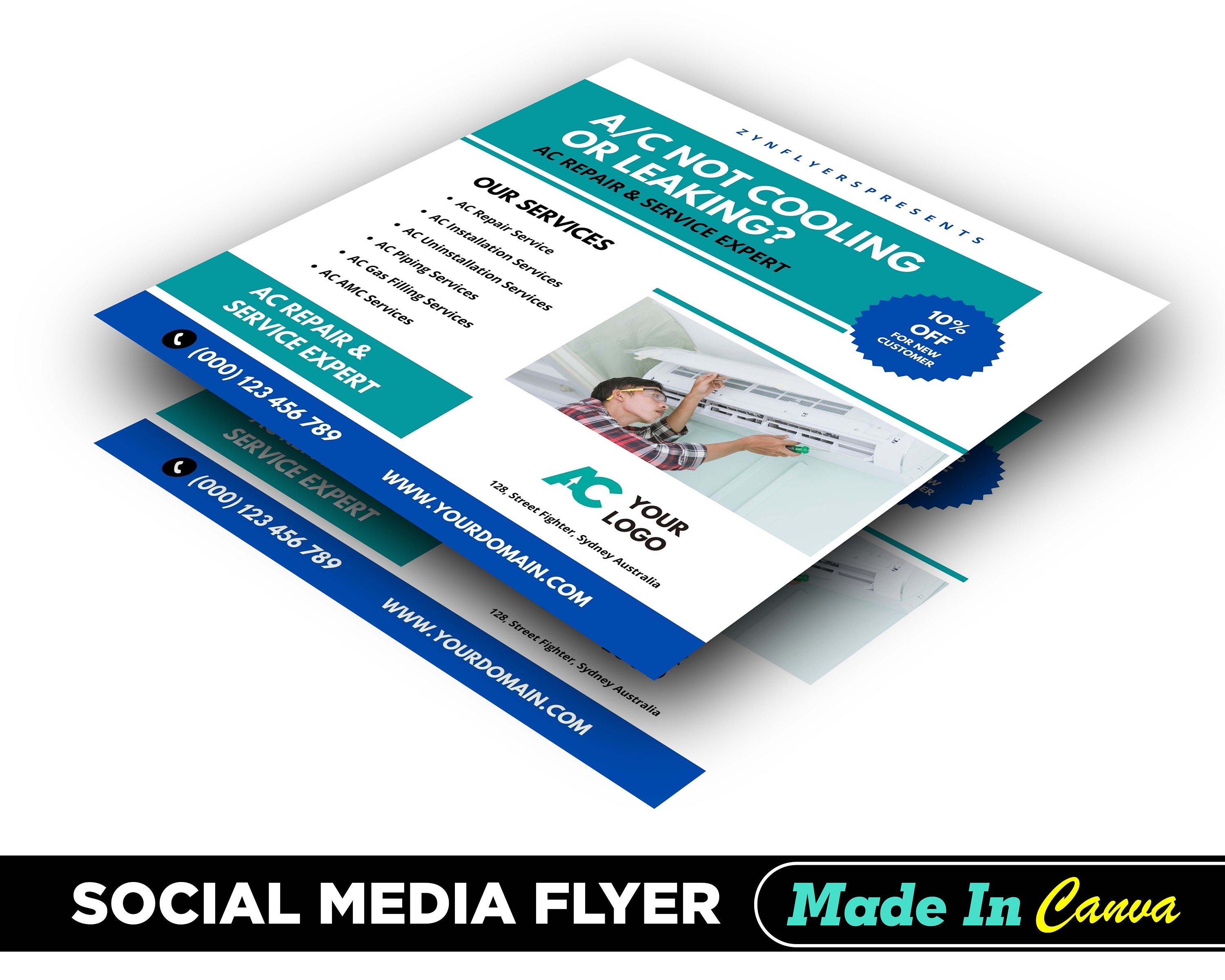 Air Conditioning Repair Flyer, DIY Canva Air Conditioning Template 2022 ...