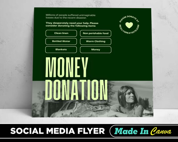 Money Donation Flyer DIY Canva Money Donation Flyer Template | Etsy