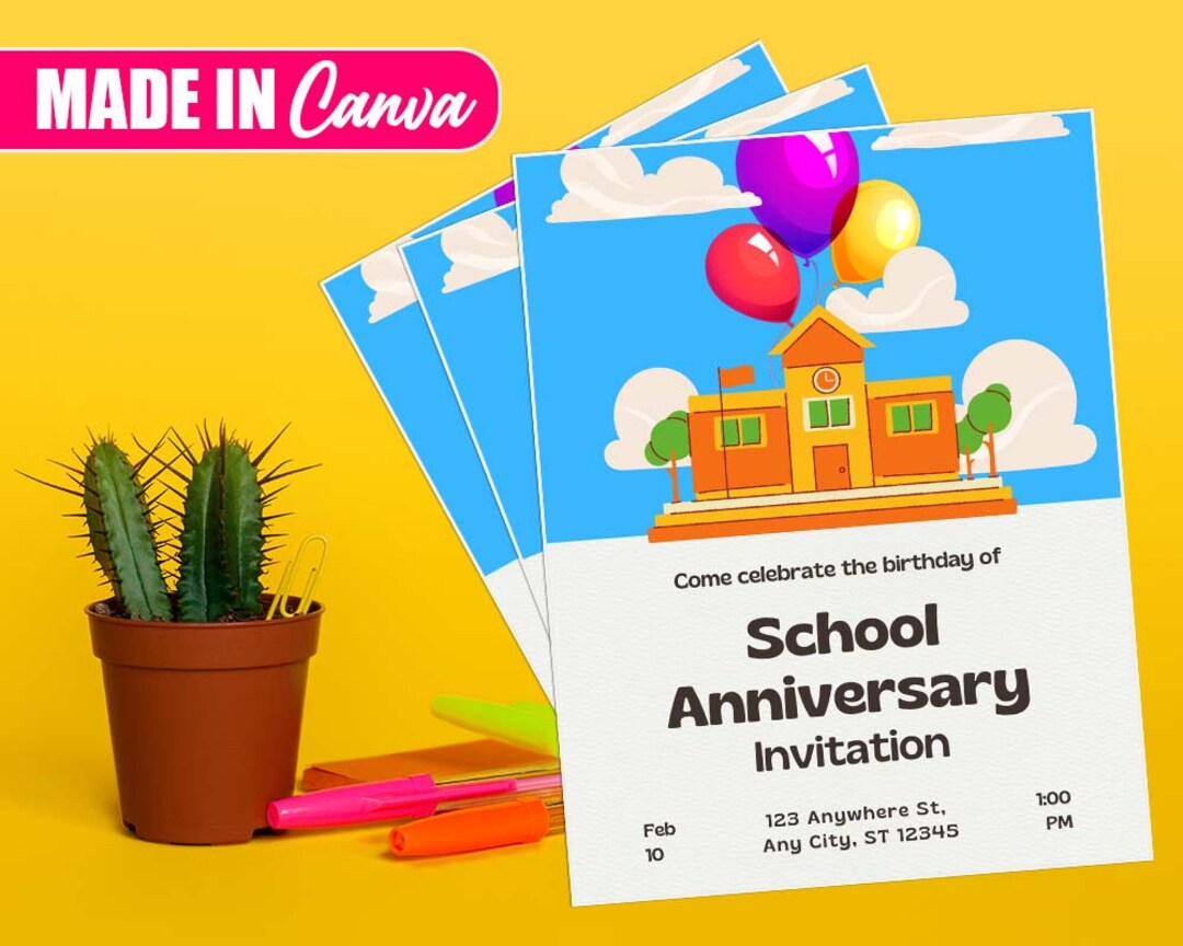School Anniversary Flyer, DIY Canva School Anniversary Invitation Flyer ...