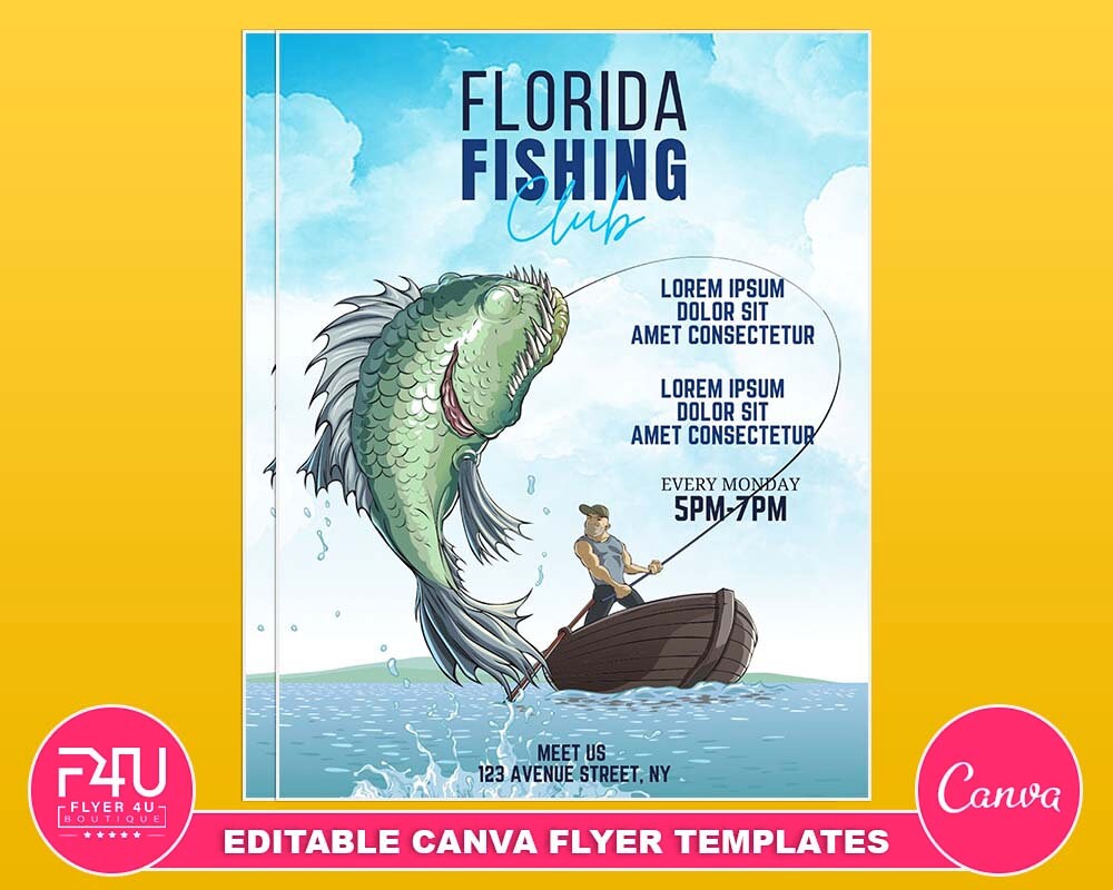 Fishing Club Flyer, DIY Canva Fishing Club Templates, Editable Canva US ...