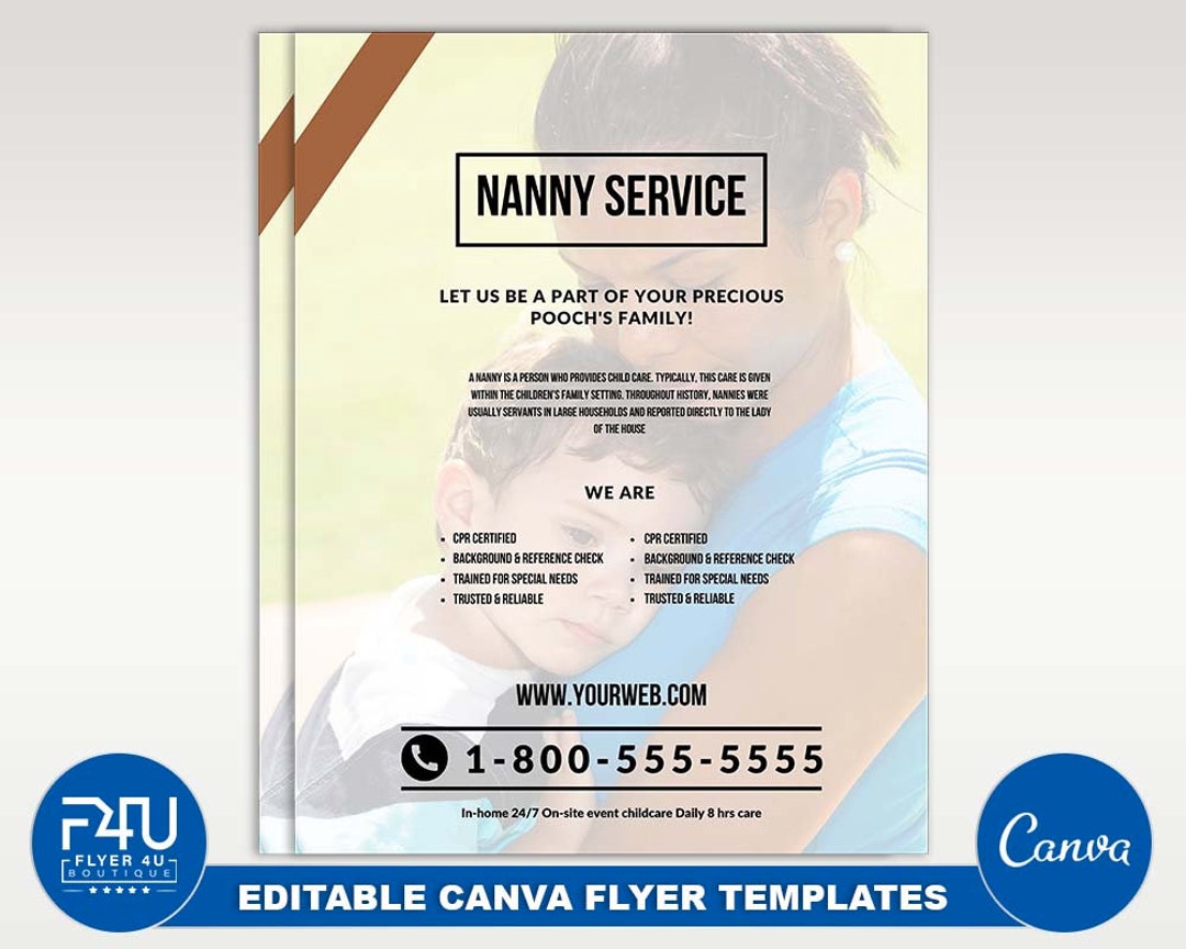 Nanny Service Flyer DIY Canva Nanny Service Flyer Template - Etsy