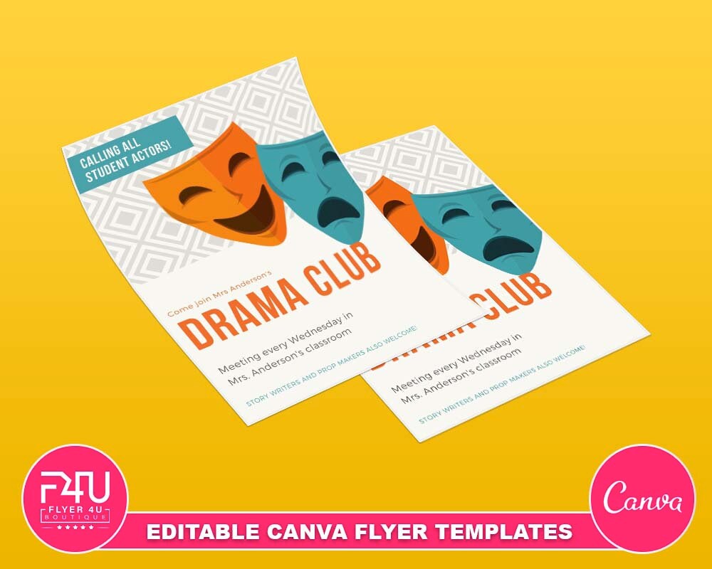 Drama Club Flyer DIY Canva Drama Club Templates Editable - Etsy