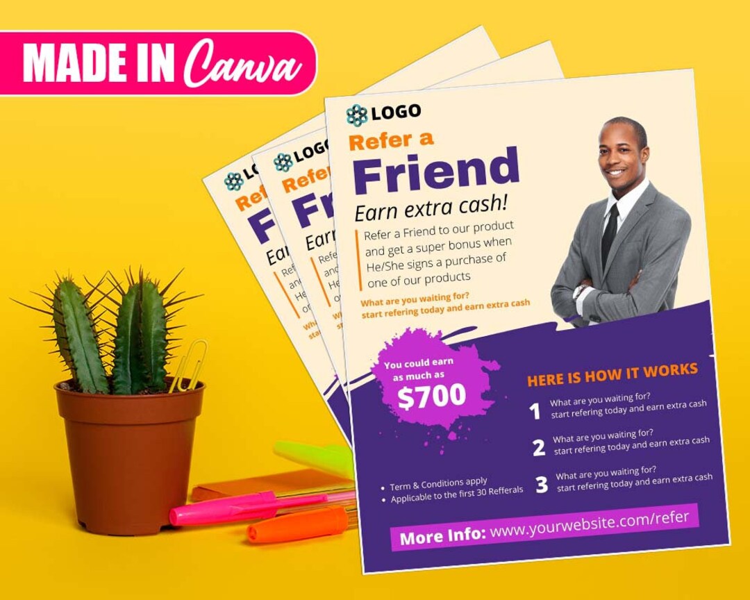 Refer and Earn Flyer, DIY Canva Refer and Earn Templates, Editable ...