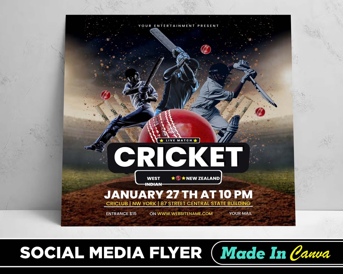 Cricket Tournament Flyer, DIY Canva Cricket Tournament Flyer Template ...