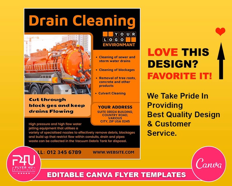 Drain Cleaning Flyer, DIY Canva Drain Cleaning Flyer, Editable Canva US ...