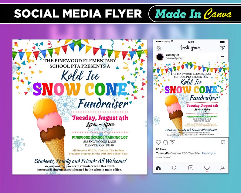 Snow Cone Flyer, DIY Canva Snow Cone Flyer Template 2022, Editable ...