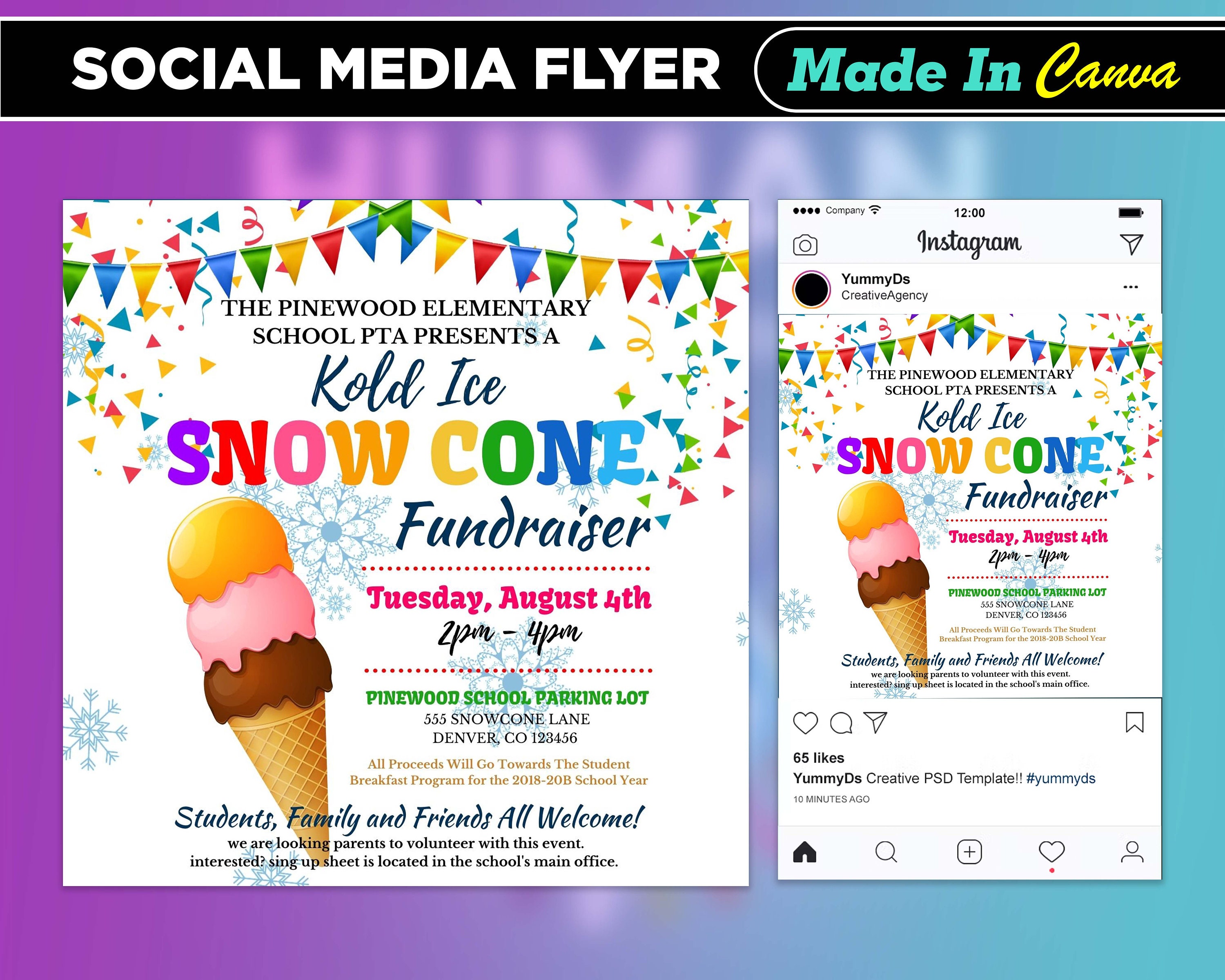 Snow Cone Flyer, DIY Canva Snow Cone Flyer Template 2022, Editable ...