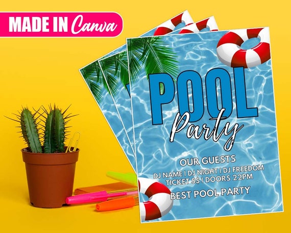 Pool Party Flyer DIY Canva Pool Party Flyer Editable Canva - Etsy