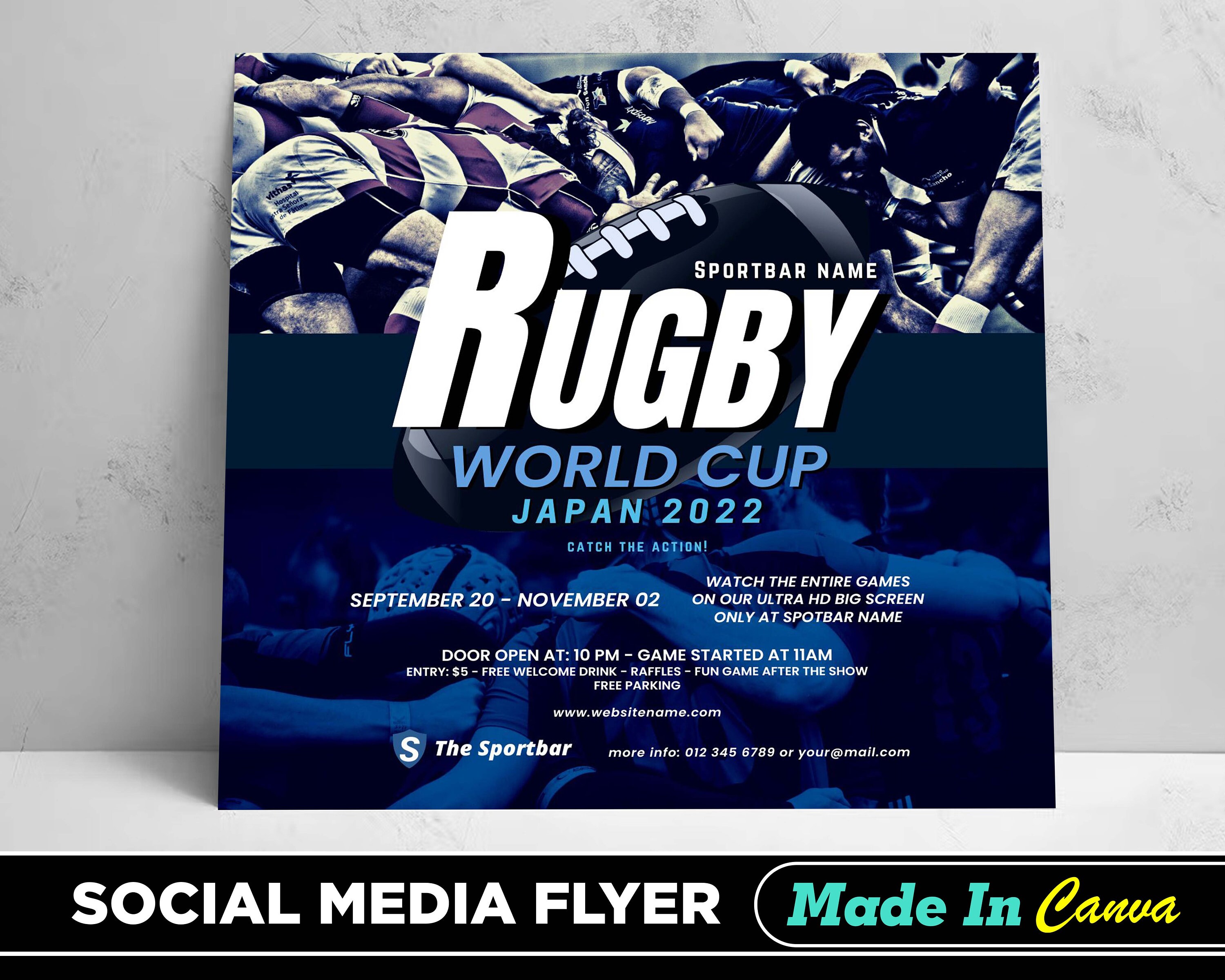 Rugby Flyer, DIY Canva Rugby Flyer Template 2022, Editable Social Media ...