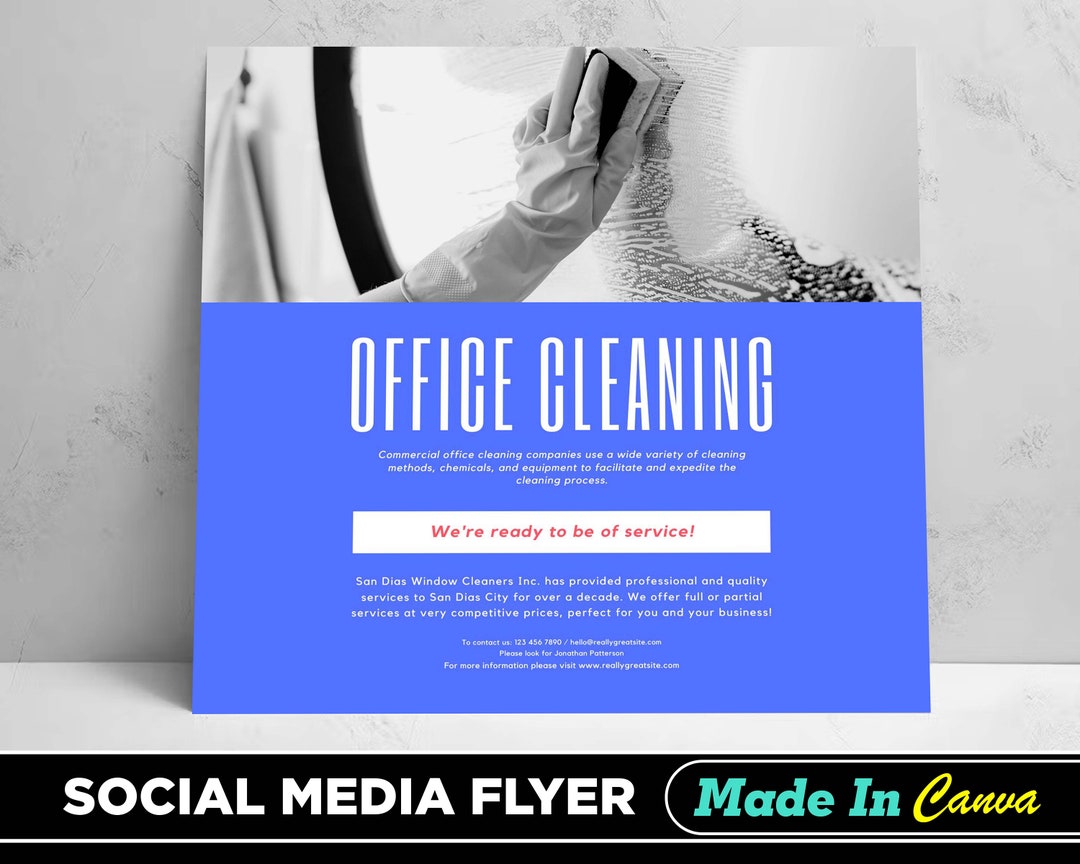 Office Cleaning Flyer, DIY Canva Office Flyer, Editable Social Media Flyer Template for Office ...