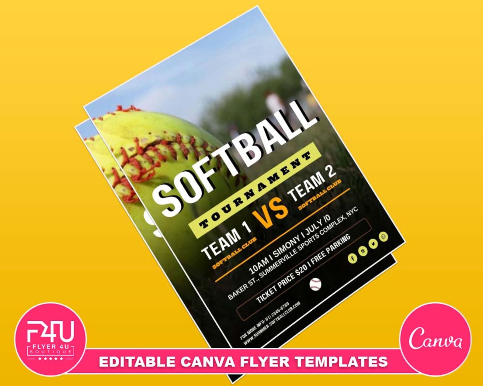Softball Flyers, DIY Canva Softball Flyers, Editable Canva US Letter ...