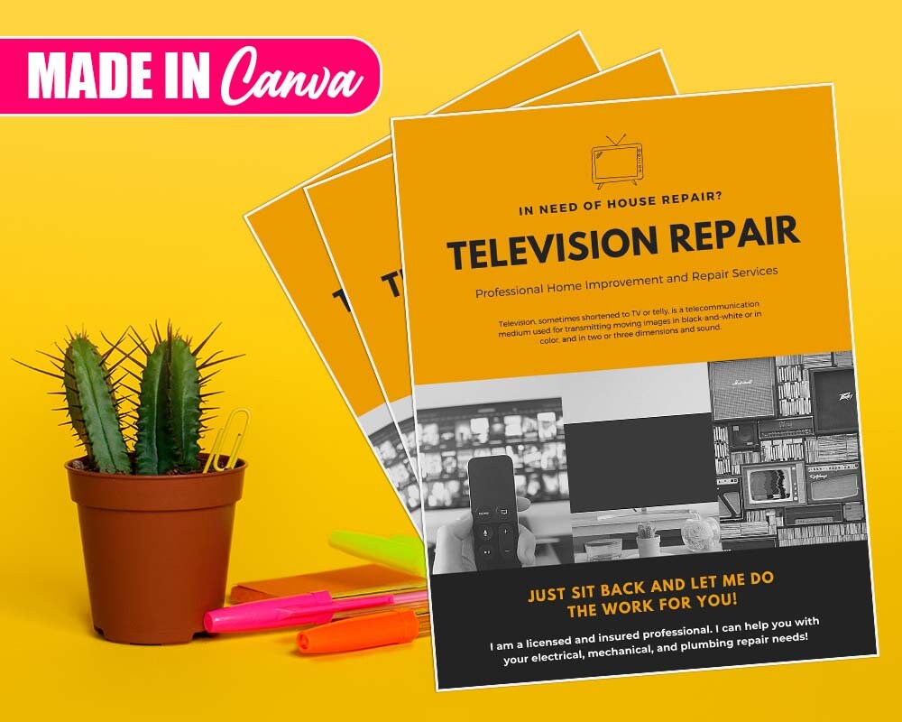 Television Repair Flyer, DIY Canva Television Repair Flyer Template ...