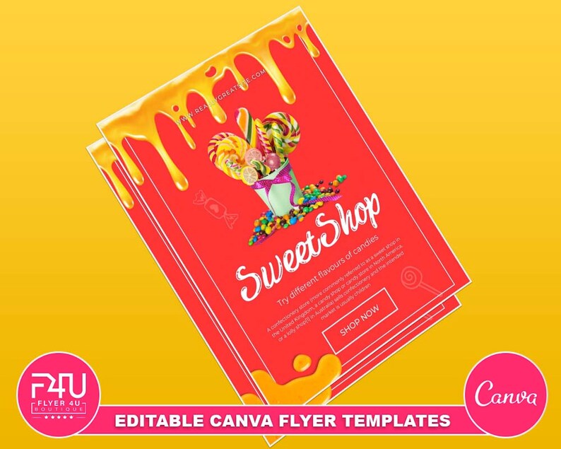 Sweet Shop Flyer, DIY Canva Sweet Shop Flyer Template 2022, Editable US ...