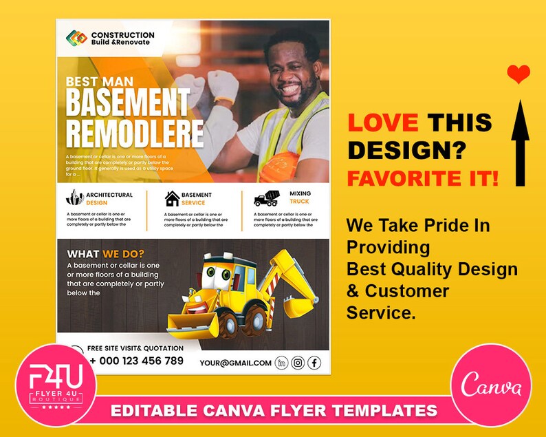 Basement Remodeler Flyer, DIY Canva Basement Remodeler Flyer Template ...