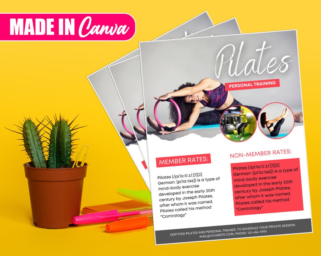 Pilates Flyer, DIY Canva Pilates Flyer Template 2022, Editable US ...