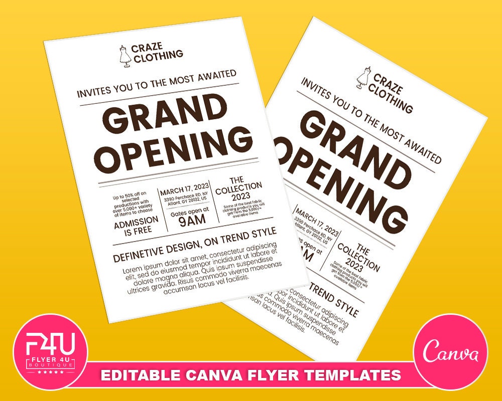Grand Opening Flyer, DIY Canva Grand Opening Flyer Template 2022 ...