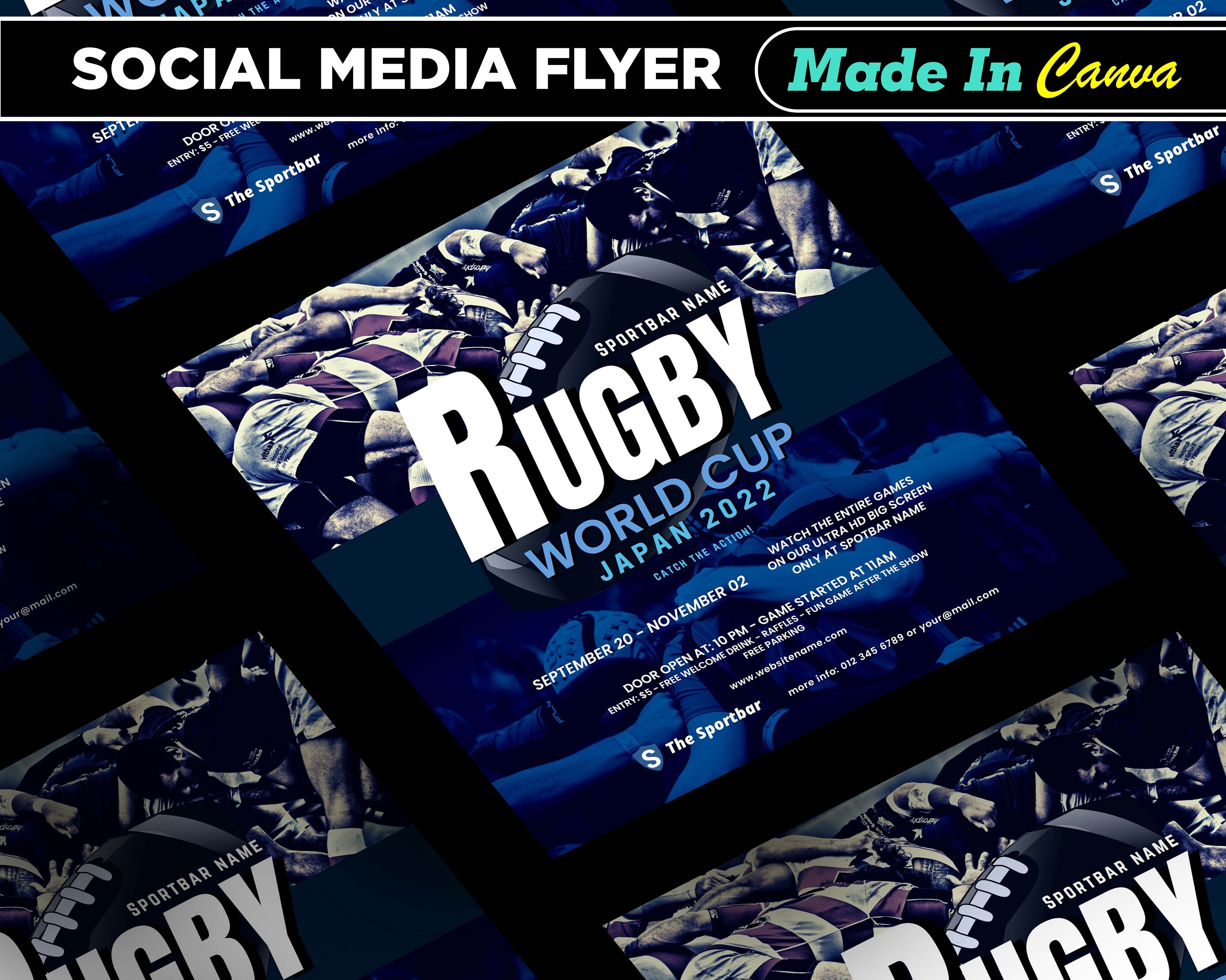 Rugby Flyer, DIY Canva Rugby Flyer Template 2022, Editable Social Media ...