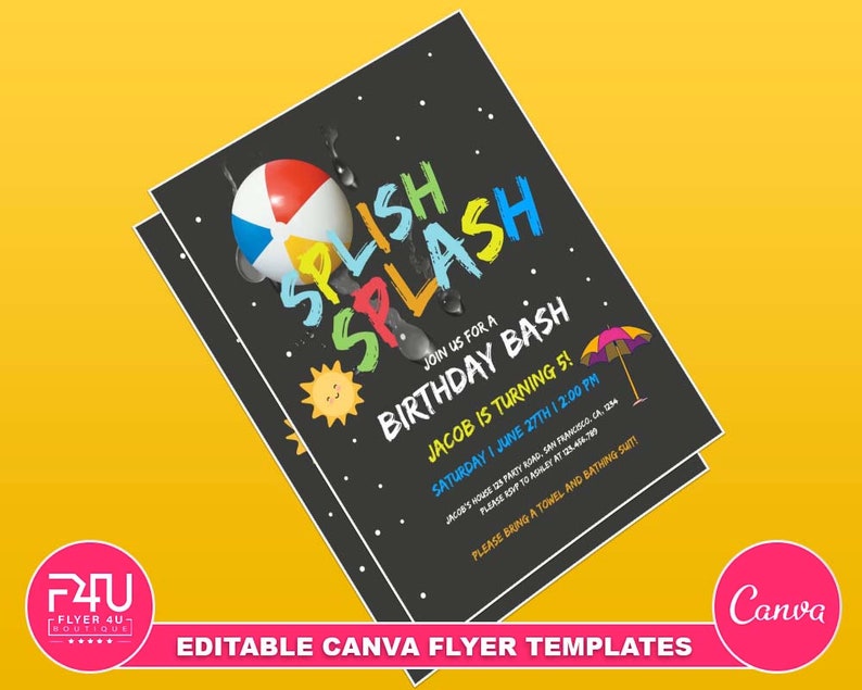 Splish Splash Flyer, DIY Canva Splish Splash Flyer 2022, Editable Canva ...