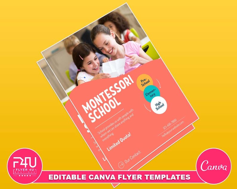 Montessori School Flyer, DIY Canva Montessori School Templates ...
