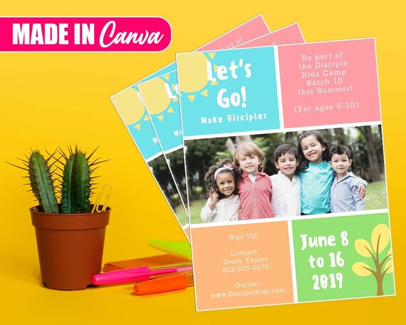 Kids Summer Camp Flyer DIY Canva Kids Summer Camp Templates | Etsy
