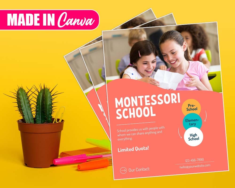 Montessori School Flyer, DIY Canva Montessori School Templates ...