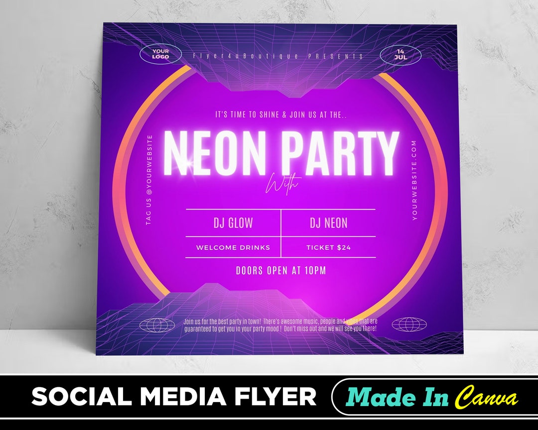 Neon Club Party Flyer, DIY Canva Neon Club Party Flyer Template 2022 ...