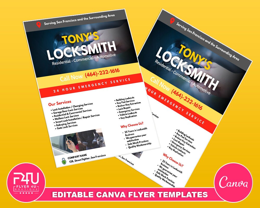Locksmith Service Flyer, DIY Canva Locksmith Service Flyer Template ...