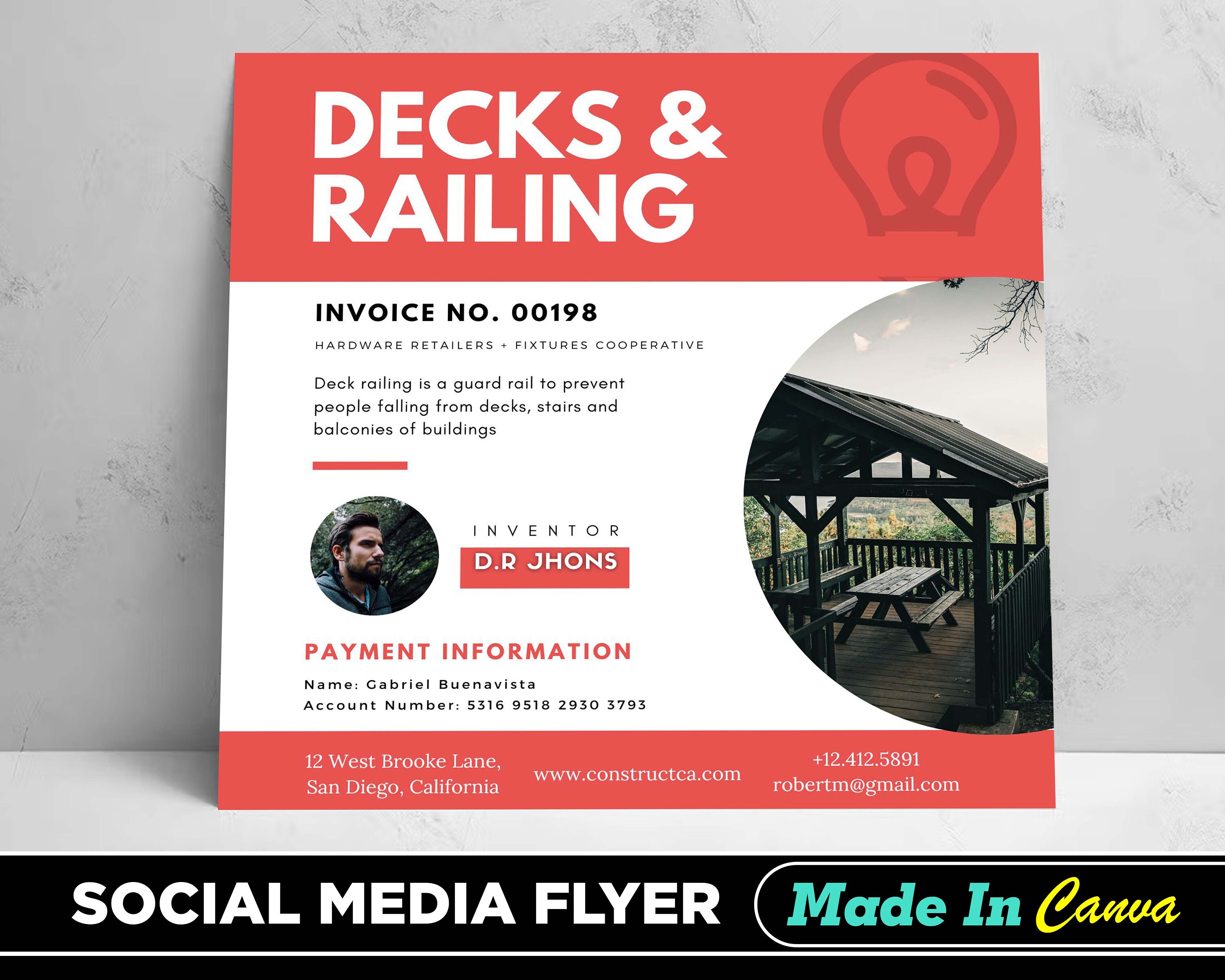 Decks & Railing Flyer, DIY Canva Decks and Railing Flyer Template ...