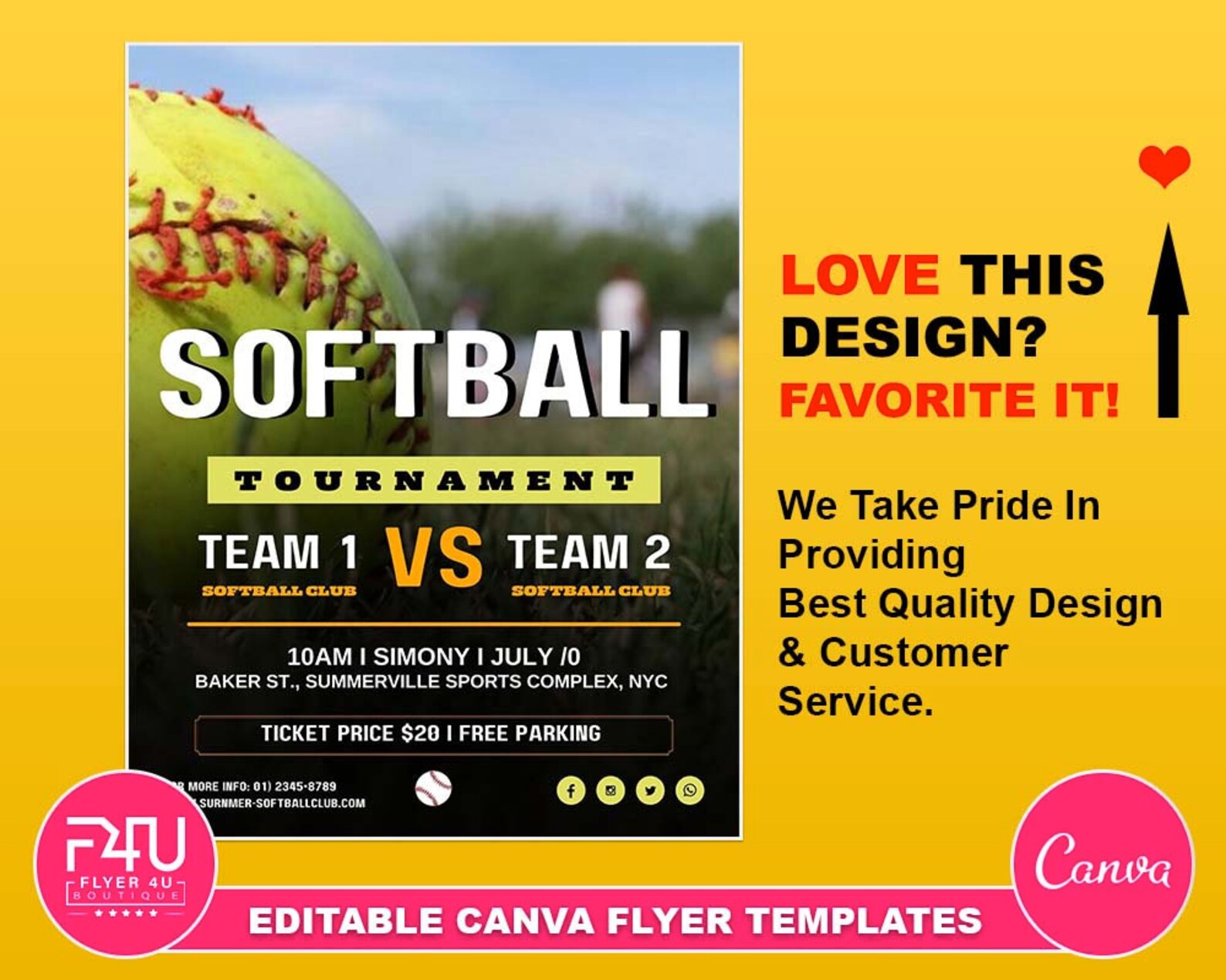 Softball Flyers, DIY Canva Softball Flyers, Editable Canva US Letter ...
