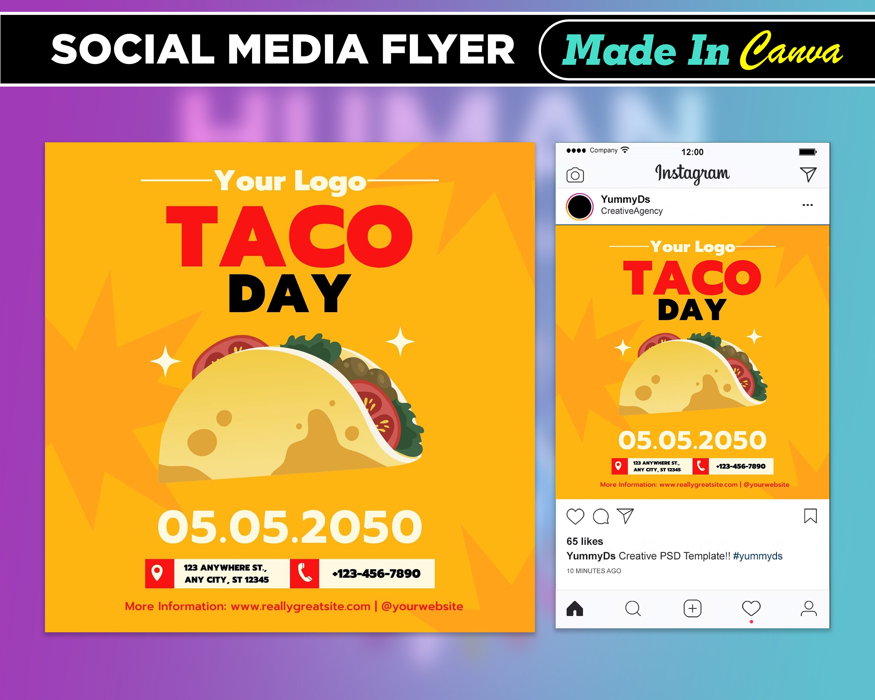Taco Day Flyer DIY Canva Taco Day Flyer Template 2022 - Etsy