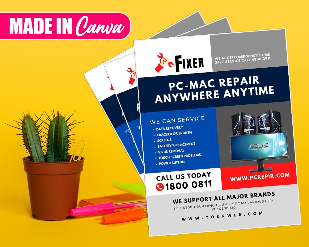Computer Repair Flyer, DIY Canva Computer Repair Flyer Template 2022 ...