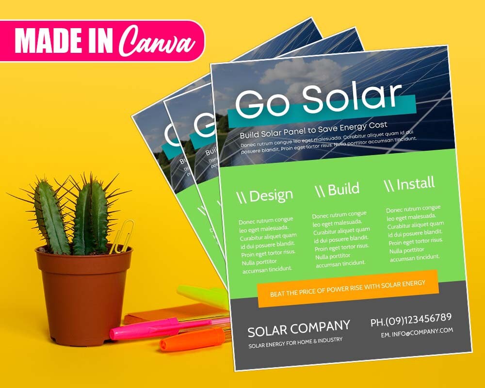 Solar Flyers Template, DIY Canva Solar Flyers, Editable Canva US Letter ...