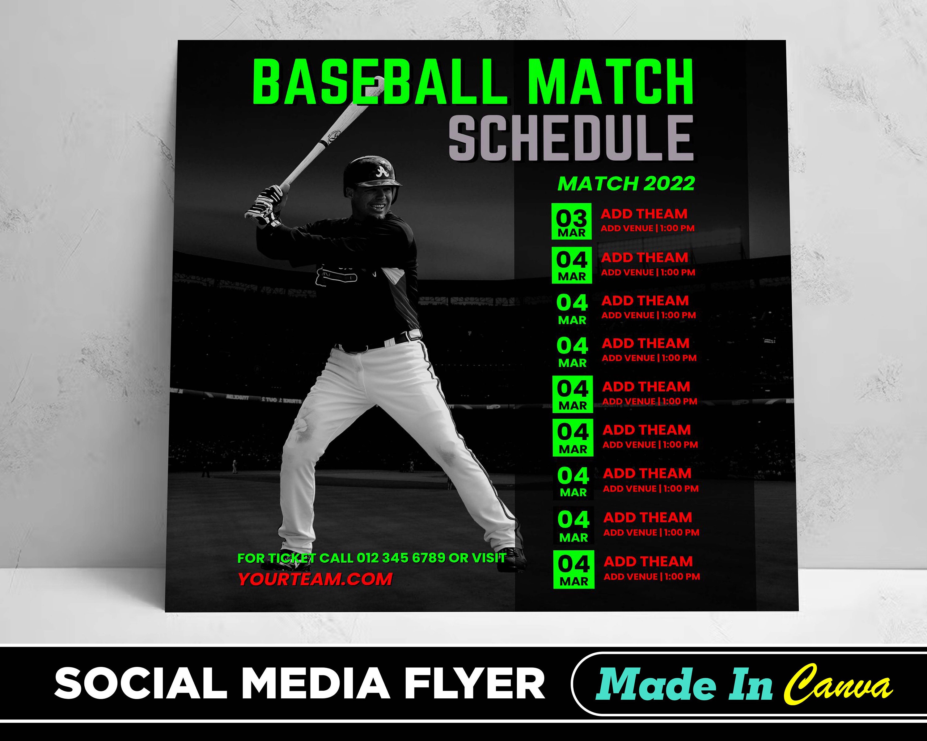 Baseball Game Schedule Flyer, DIY Canva Baseball Game Schedule Flyer ...