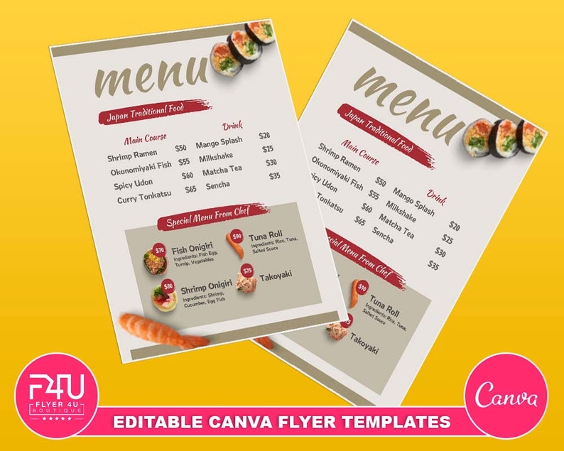 Menu Flyer, DIY Canva Menu Templates, Editable Canva US Letter Size ...