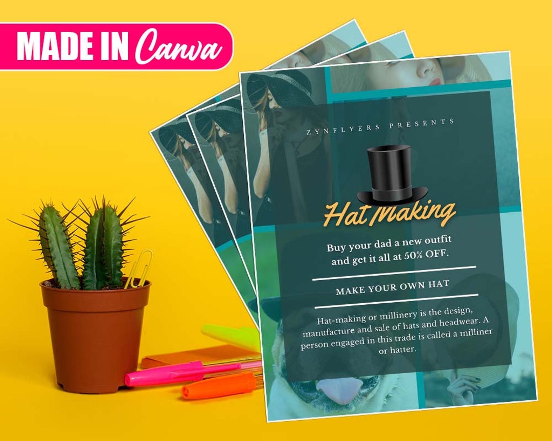 Hat Making Flyer, DIY Canva Hat Making Flyer Template 2022, Editable ...